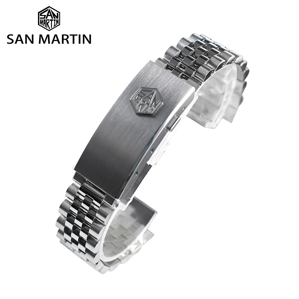 San Martin Jubilee Bracelet Stainless Steel Watch Parts For 20mm Curved ...