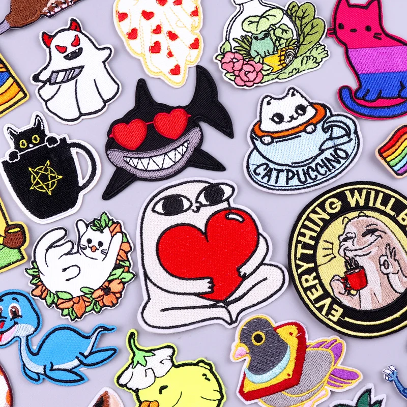 Red-Heart-Shark-Frog-Embroidery-Patches-For-Clothing-Thermoadhesive ...