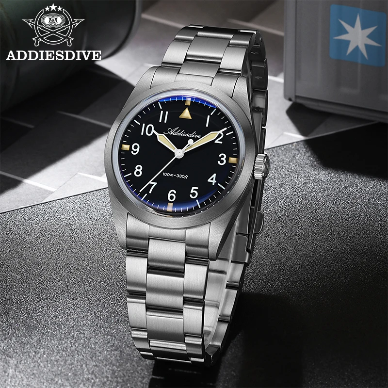 ADDIESDIVE 36mm Men Quartz Watches 100m Waterproof Bubble Glass ...