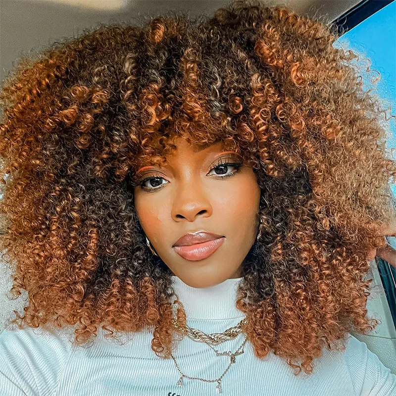 Afro-Kinky-Curly-Peruca-Com-Franja-Para-Mulheres-Negras-Substitui-o-De ...