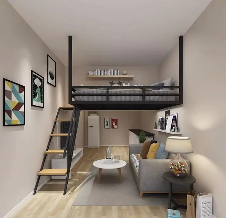 Wrought-iron-bed-thickened-reinforcement-small-apartment-loft-loft-bed ...