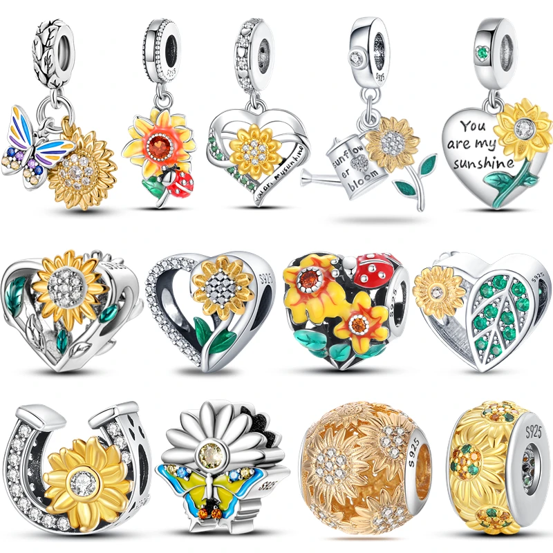 Charms-Fit-Pandora-Original-Bracelet-925-Sterling-Silver-Sunflower ...