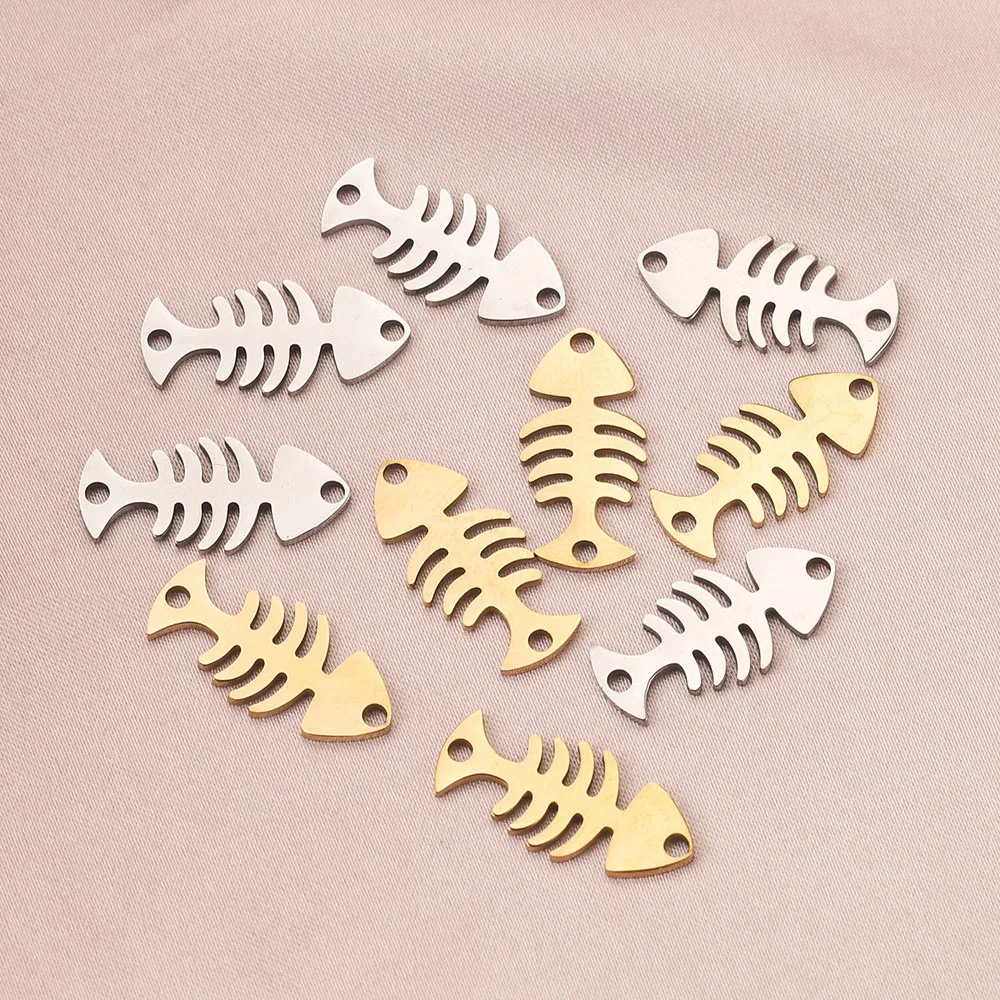 5pcs-10-21mm-Gold-Plate-Stainless-Steel-Fish-bone-Charm-Pendants-for ...