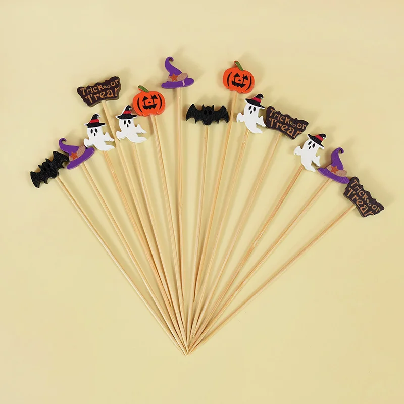 50-100pcs-Halloween-Pumpkin-Bamboo-Skewers-Fruit-Forks-Buffet-Dessert ...