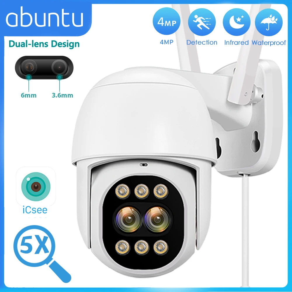 4MP 2K PTZ Câmera IP Dual Lens 5X Zoom WIFI Waterptoof Câmera de Vídeo ...