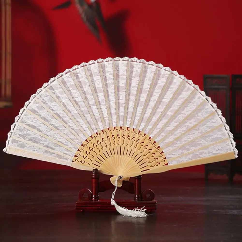 Silk-Cloth-Blank-Chinese-Folding-Fan-Wooden-Bamboo-Elegant-Lace-Fabric ...