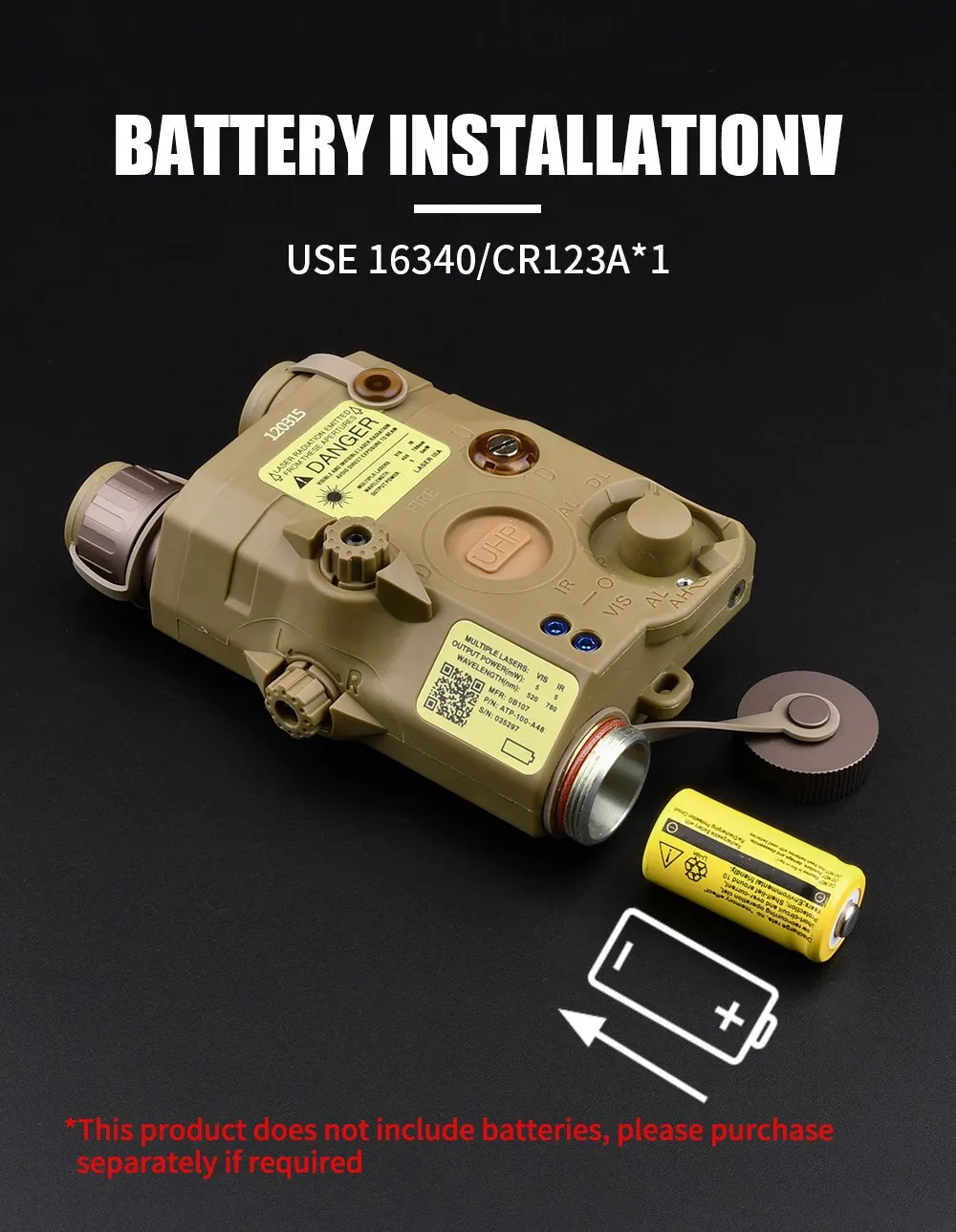 AN/VHP PEQ-15 Airsoft Red Green Blue Dot Laser LA-PEQ15 Battery Box LED ...