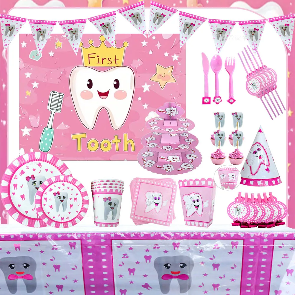 My First Tooth Pink Theme Birthday Party Decoration Disposable ...