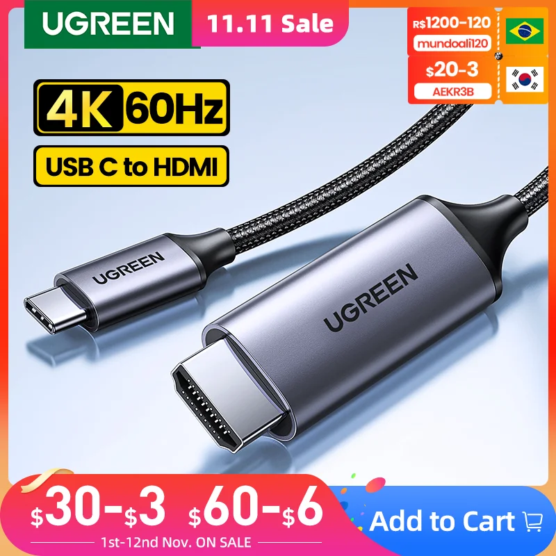 UGREEN Cable USB tipo C a HDMI 4K, convertidor para TV, MacBook Pro Air ...