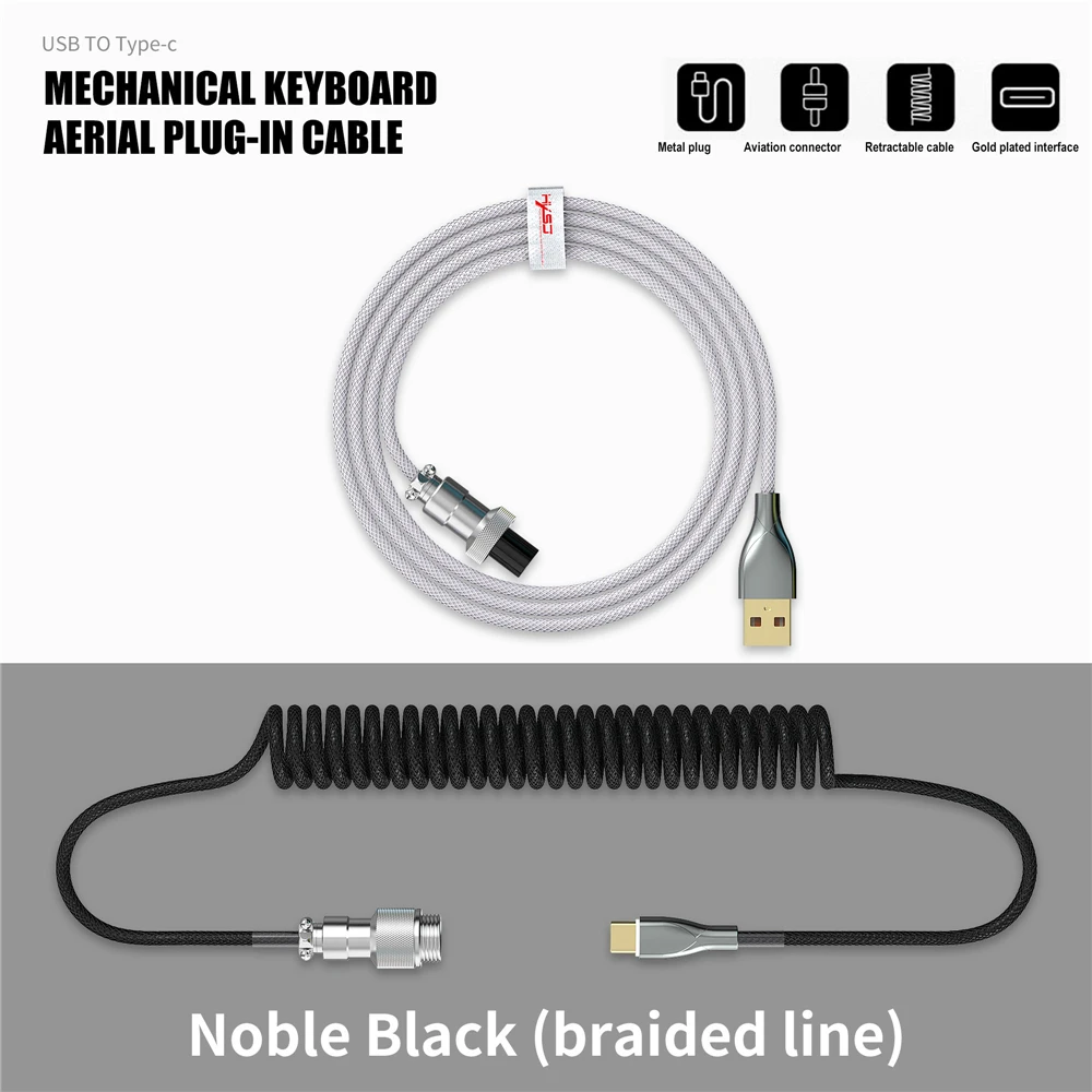Coiled-Cable-Mechanical-Keyboard-Aviator-Cable-Type-C-to-USB-Connector ...