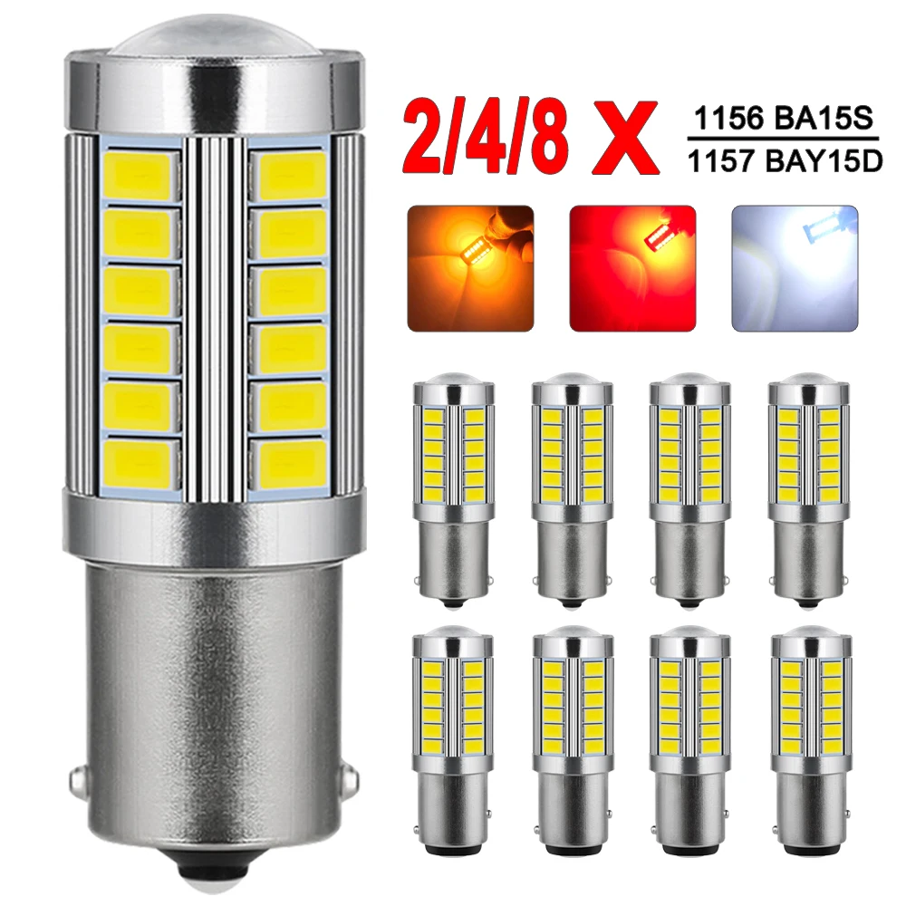 8/4/2 PCS 1156 BA15S LED Bulbs BAY15D 1157 Signal Lights 12V 33SMD ...