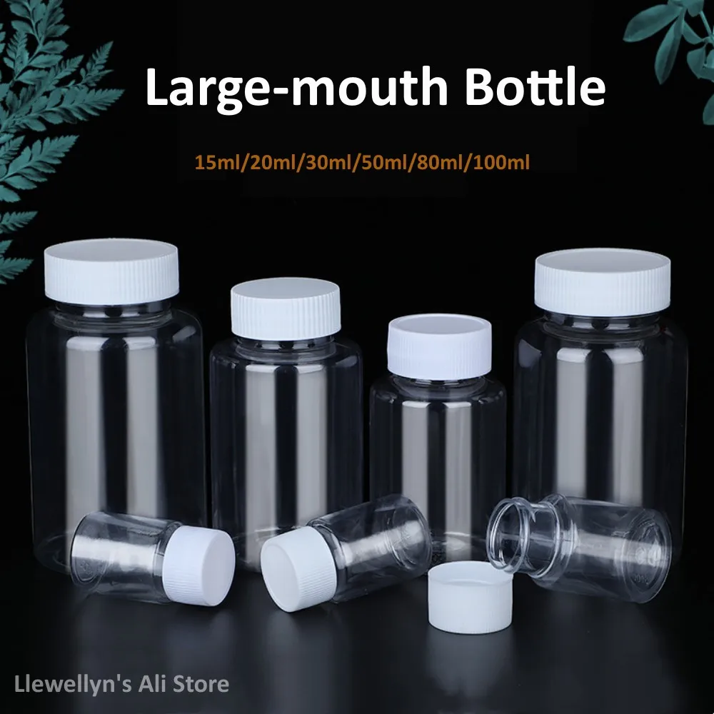 15ml-20ml-50ml-100ml-Plastic-Large-Mouth-Bottle-Screw-Caps-Refillable ...