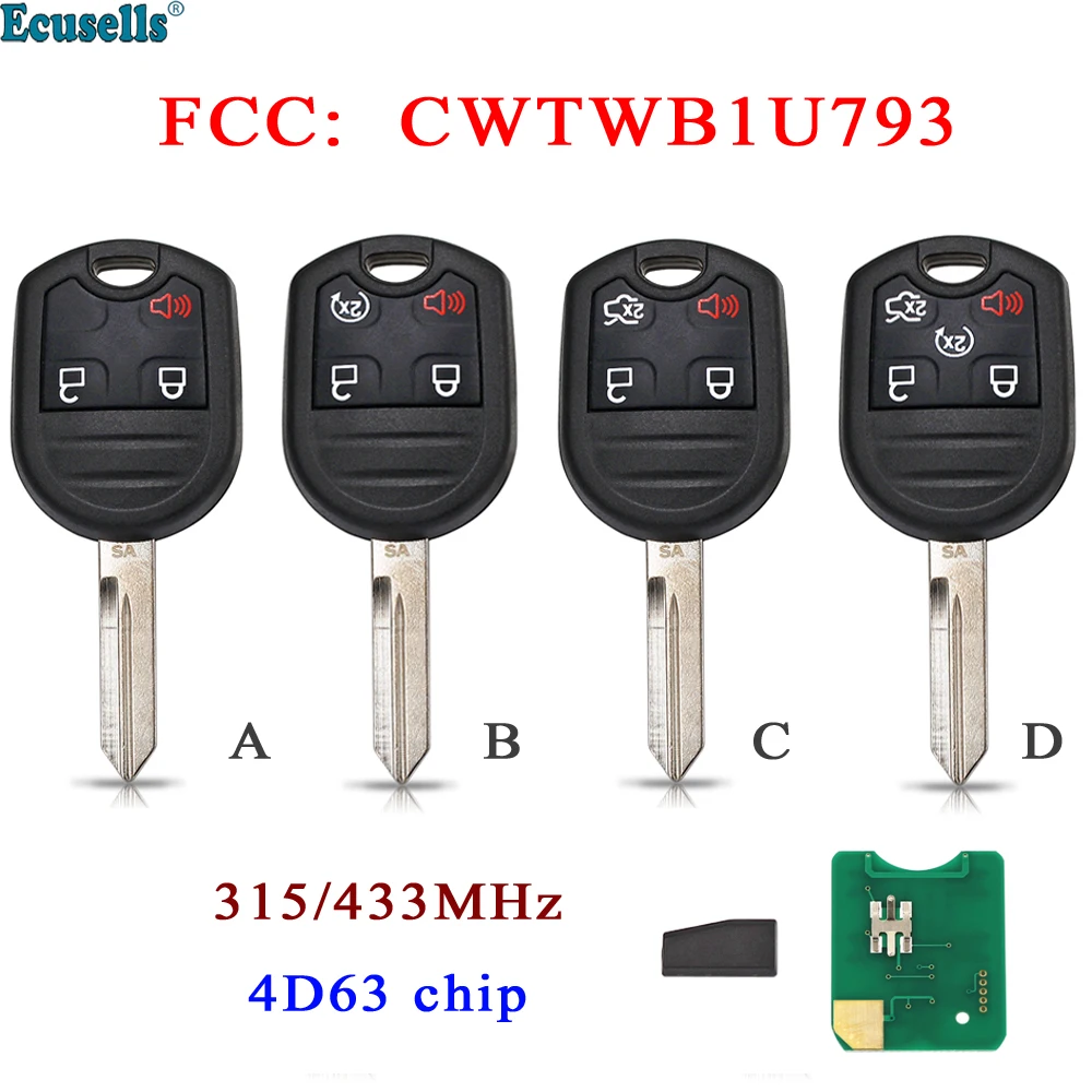 3-4-5-Button-315MHZ-433Mhz-Remote-Key-Fob-for-Ford-Explorer-Ranger ...