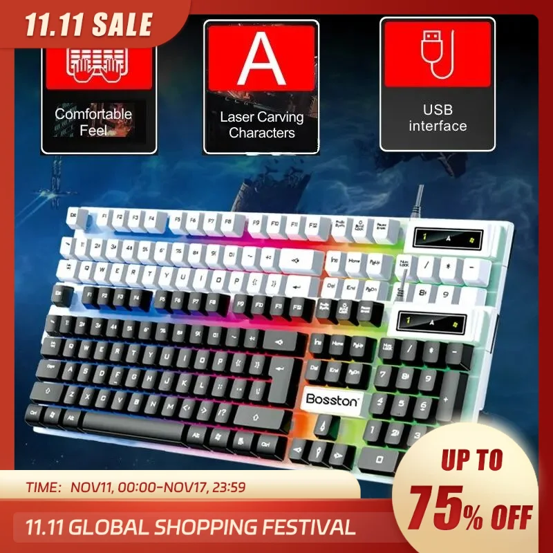 Bosston-K310-Wired-Backlit-Gaming-Keyboard-com-Pacote-Computador-Port ...