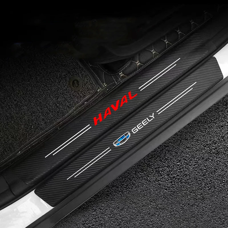 4Pcs Carbon Fiber Car Door Sill Anti-scratch Protection Sticker For ...