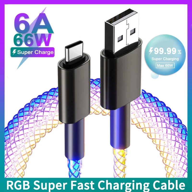 RGB Super 6A Fast Charging Date Cable Flow Cool Colorful Streamer ...