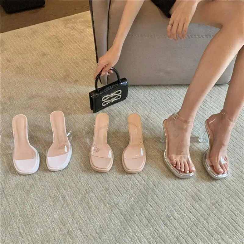 Sand-lias-femininas-de-salto-alto-com-cinta-transparente-salto-grosso-plataforma-imperme-vel ...