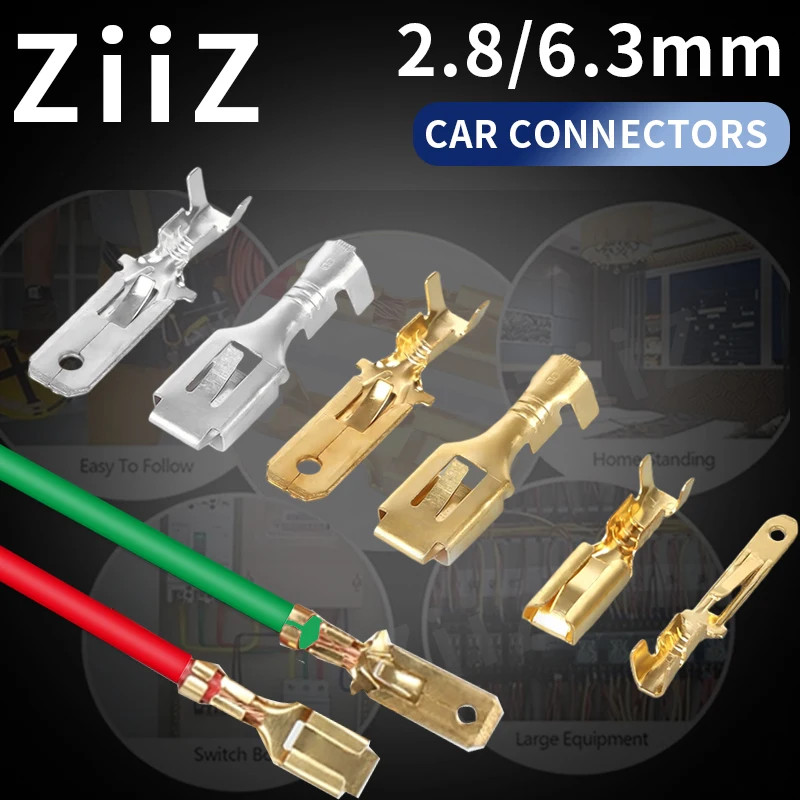 50/200 Pcs 2.8mm/6.3mm Automotive Crimp Terminal Male Spade Connector ...