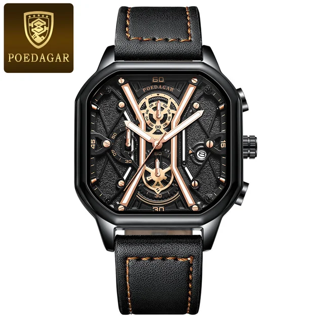 POEDAGAR-Reloj de pulsera de cuarzo para hombre, cronógrafo luminoso de ...