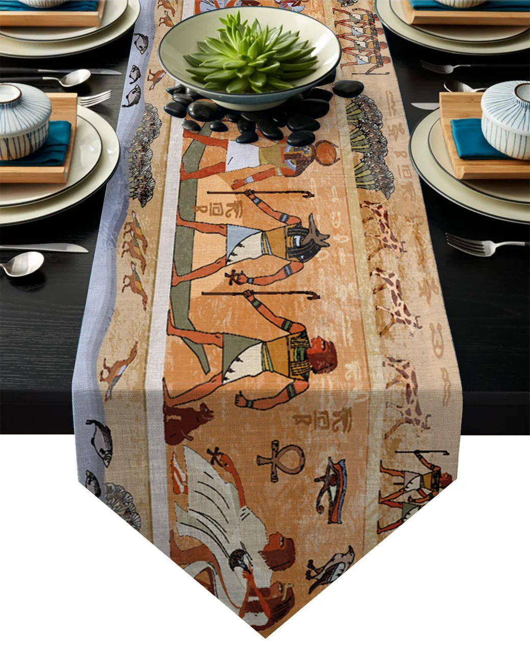 Egyptian-Mural-Cotton-Linen-Table-Runner-for-Family-Dinner-Wedding ...