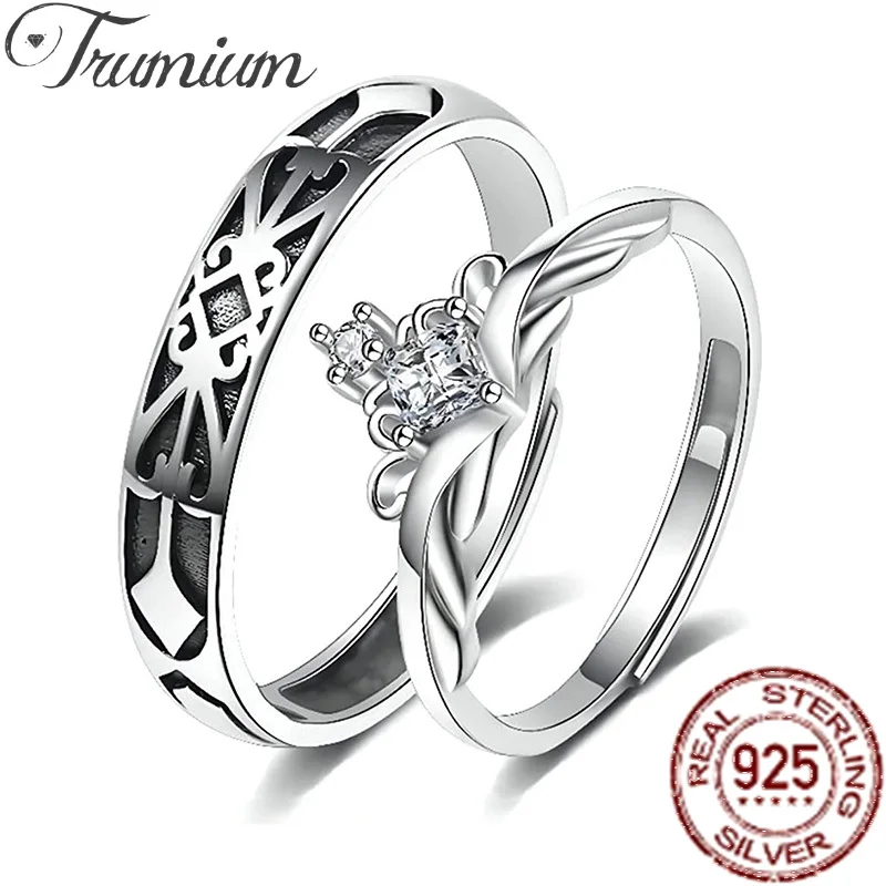 Trumium s925 Princess and Knight Crown Couples Matching Rings Promise ...