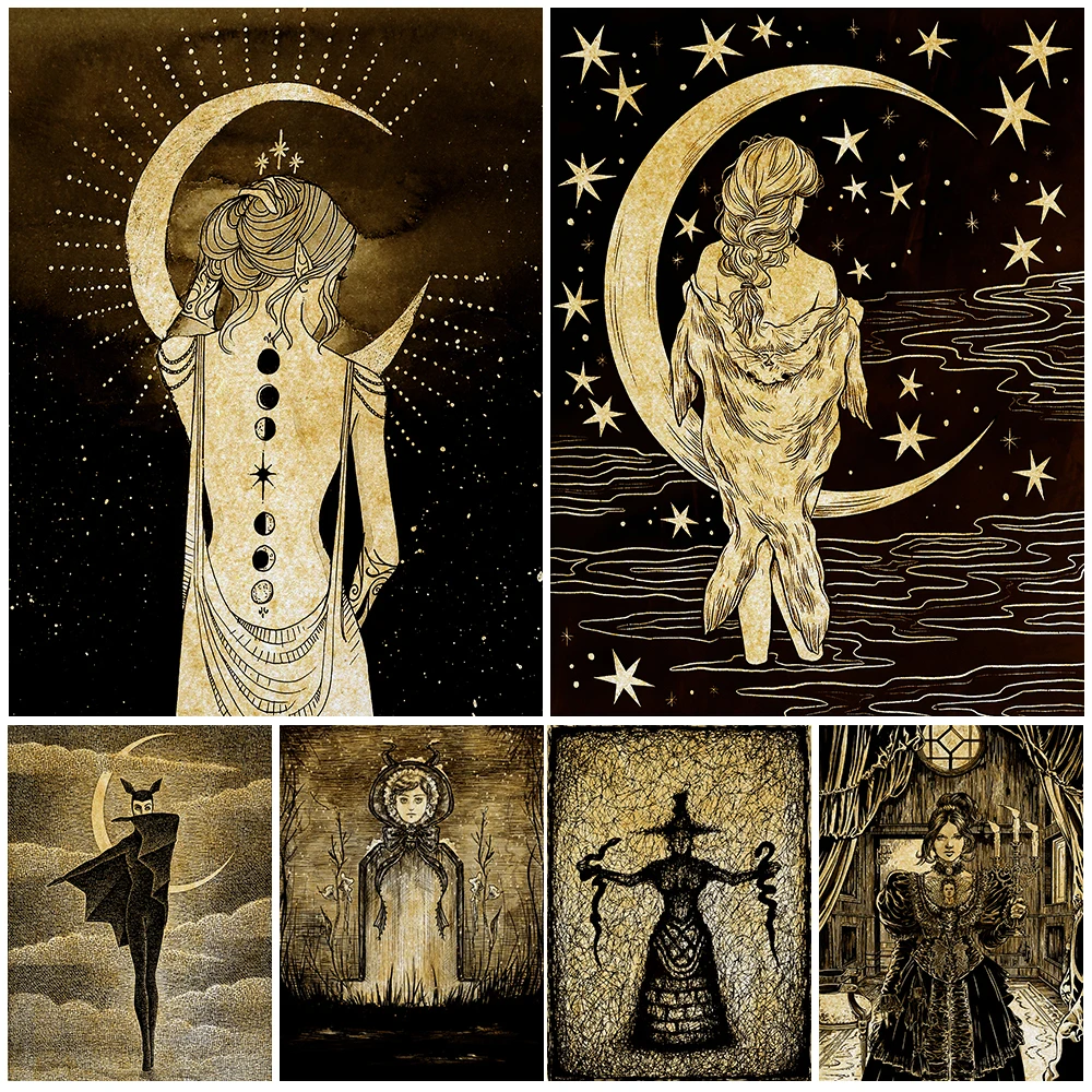 Moon-Goddess-Occult-Vintage-Art-Print-Mermaid-Siren-And-Victorian-Witch ...