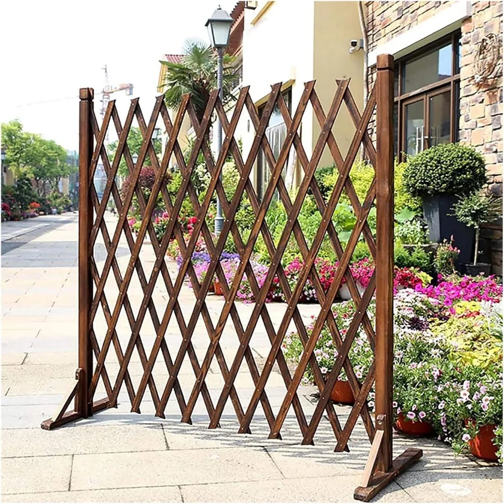 Expandable Wooden Garden Fence, Wooden Freestanding Extended Gate Heavy ...