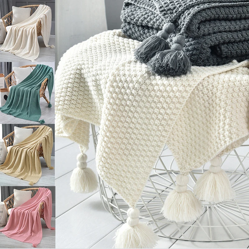 Warm-Knitted-Blanket-With-Tassel-Solid-Color-Sofa-Blanket-Cover-Nordic ...