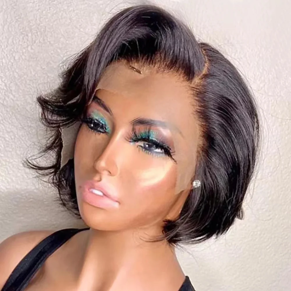 Side Part Wig Human Hair 13x1 Lace Frontal Wigs HD Transparent Short ...