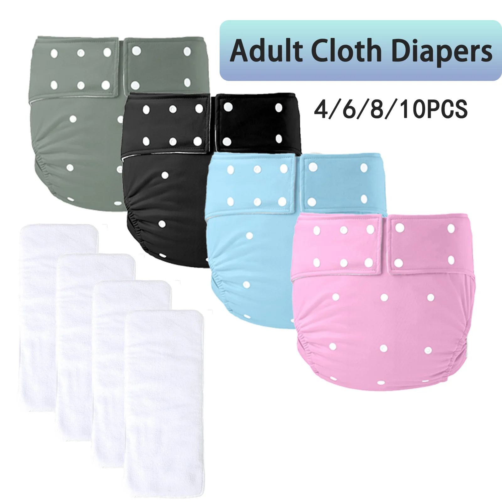 4-10PCS-Adjustable-Reusable-Adult-Cloth-Diaper-Nappy-with-Inserts ...