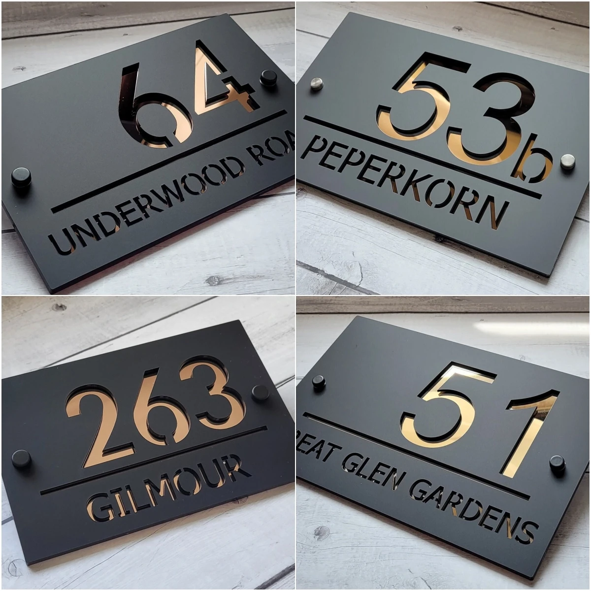 Large-Size-Custom-Acrylic-Black-White-Gold-House-Number-Sign-Plate ...