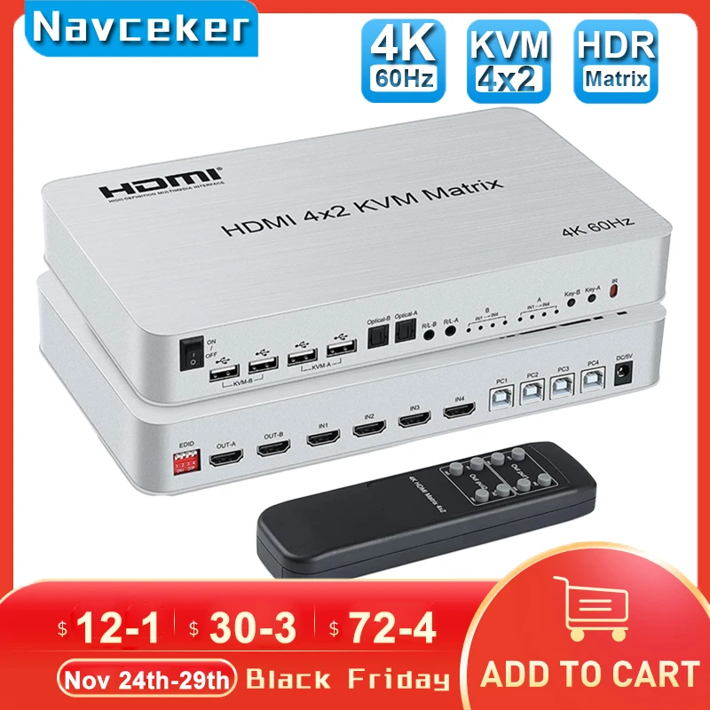 Navceker 4K 60Hz Matrix HDMI KVM Switch 4x2 4 In 2 Out KVM Switcher ...