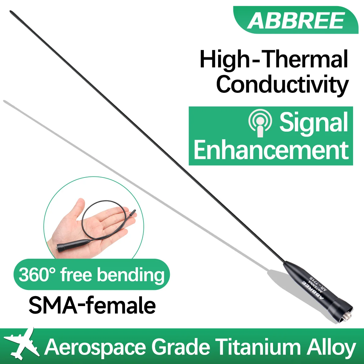 ABBREE AR-771S Aviation+Titanium Material SMA-Female Dual Band Antenna ...