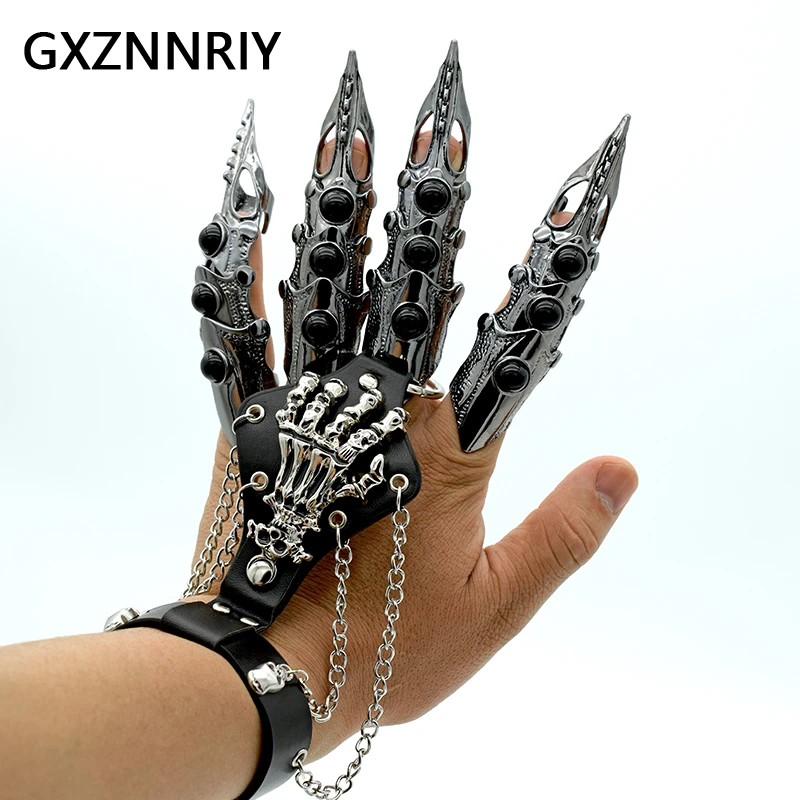 Men Skull Leather Bracelets Rings Jewelry Sets Halloween Accessories ...