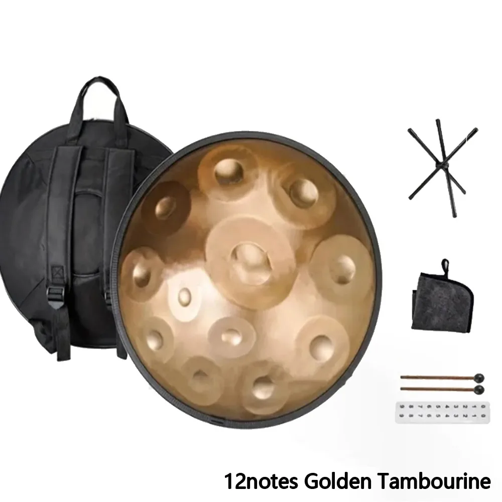 Gold-Handpan-Stainless-Steel-Tongue-Drum-D-minor-Major-Yoga-Meditation ...
