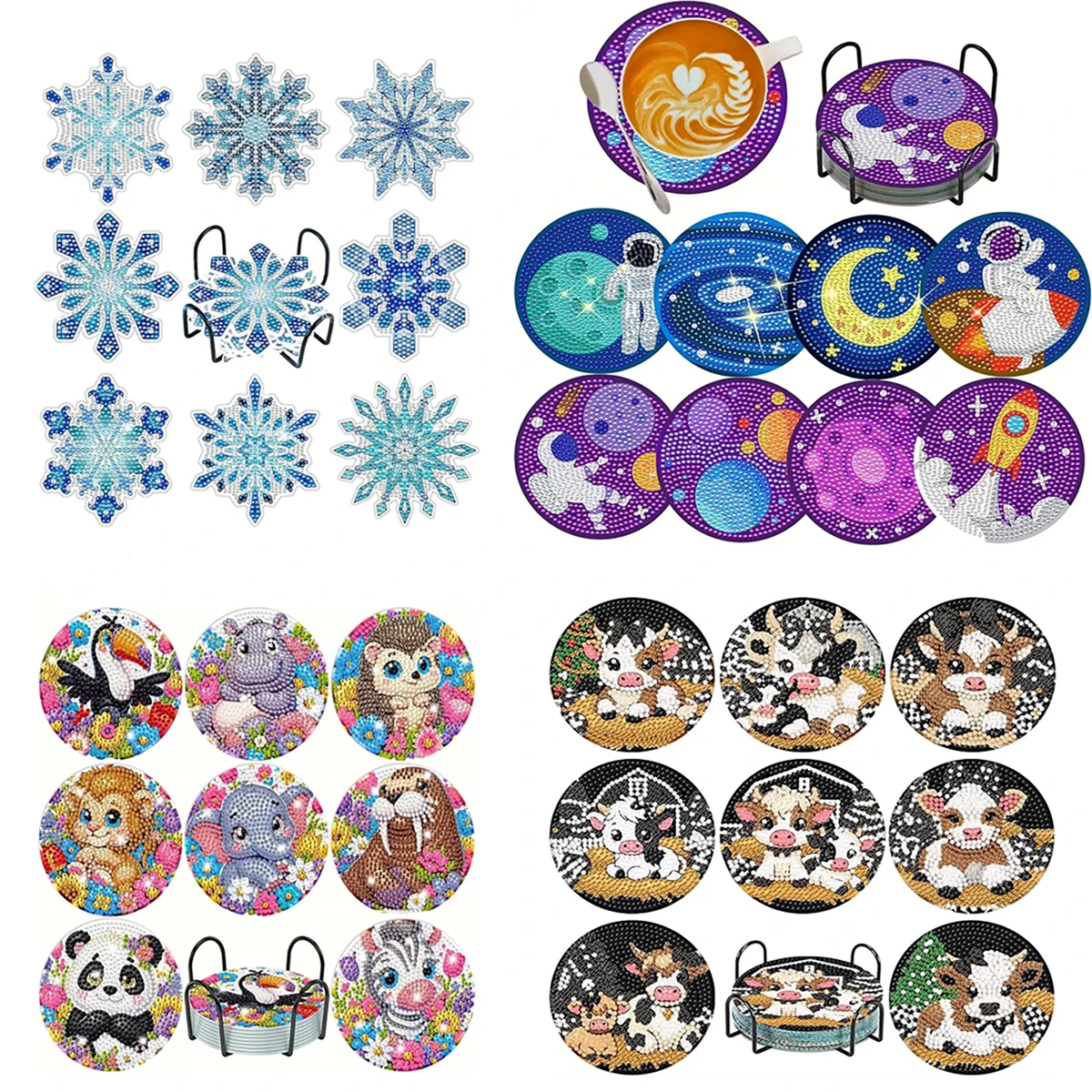 8 pieces/set of diamond painted coasters set, sparkling rhinestone heat ...