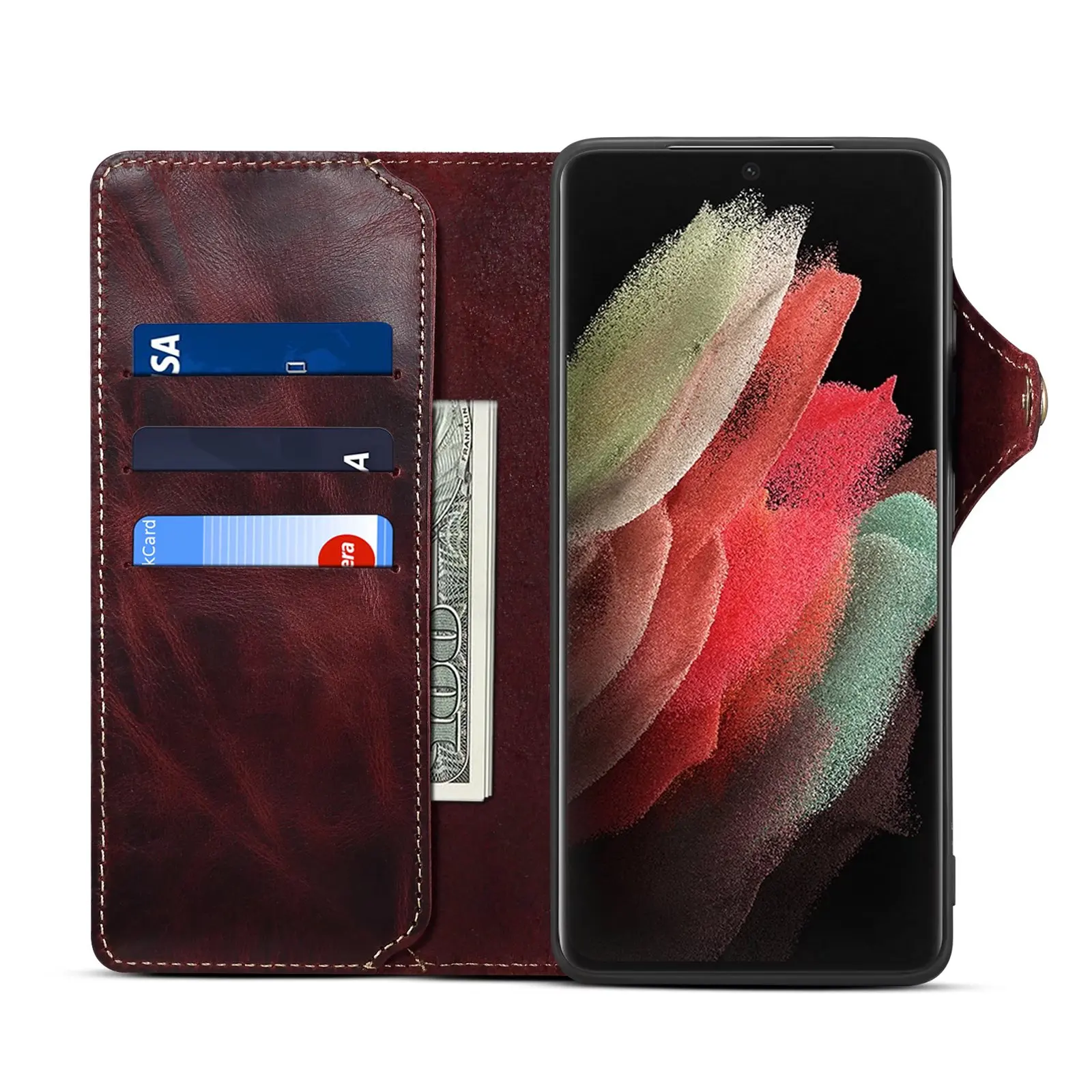 Premium Vintage Cowhide Leather Wallet Cover with Card Holder for Note ...