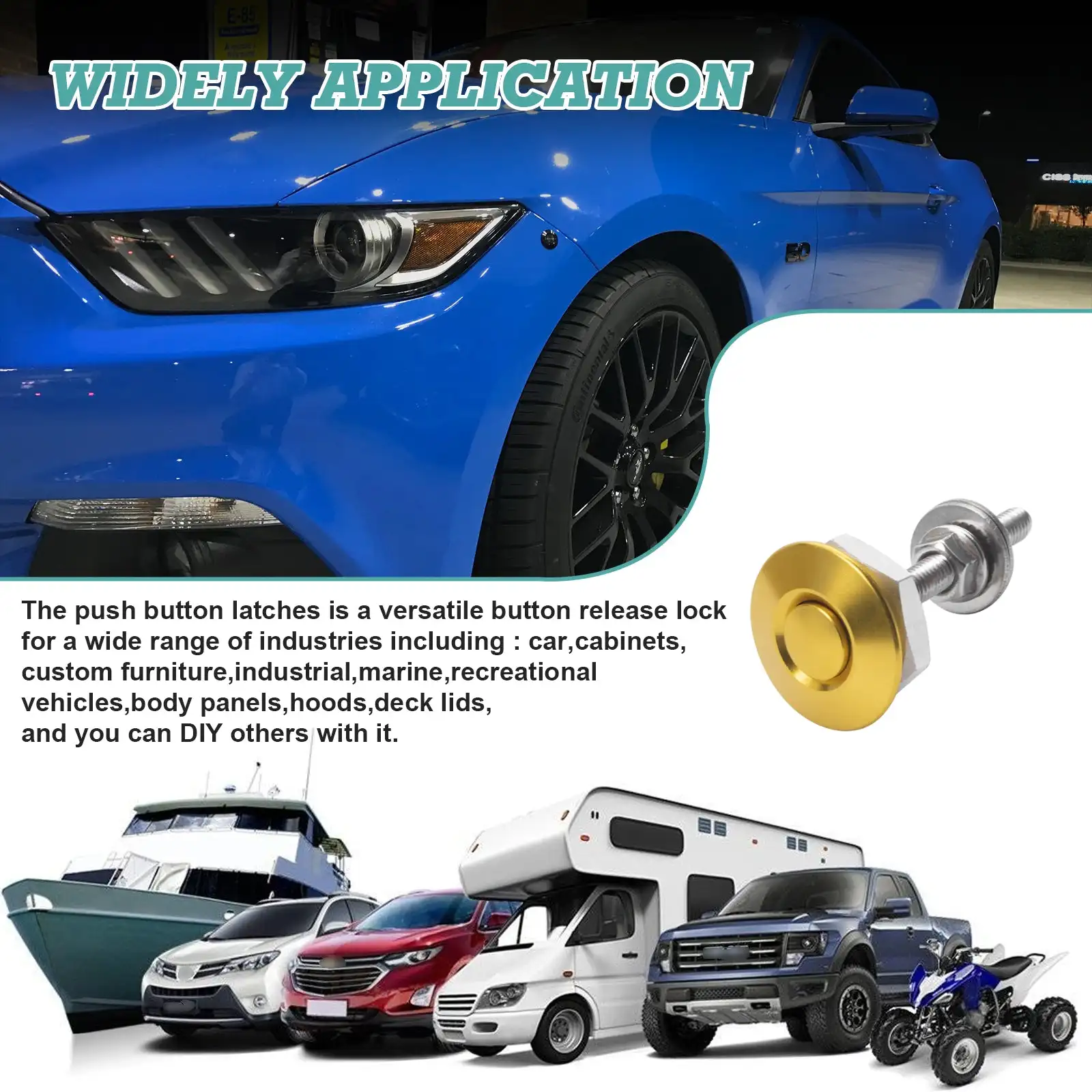 Hood Pins Kit 2-10pc Quick Release Hood Pins & Latch Kit - Push Button ...