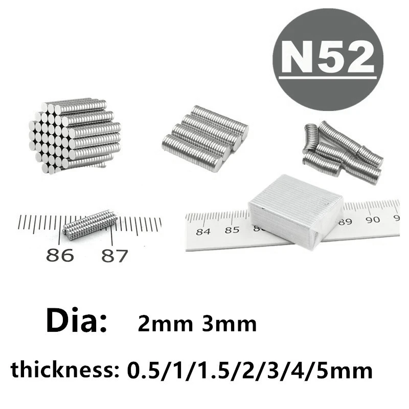 N52 Round Magnet 2x1 2x2 3x1 3x1.5 3x2 3x3 3x5 4x1 4x2 3x2.5 mm Magnet ...