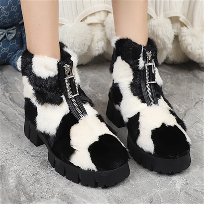 Bottes-de-Neige-en-Fourrure-de-Vison-Noir-pour-Femme-Chaussures-Semelle ...