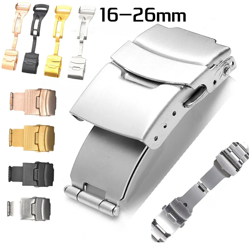 Stainless-Steel-Watchband-Strap-Flip-Lock-Butterfly-Deployment-Clasp ...