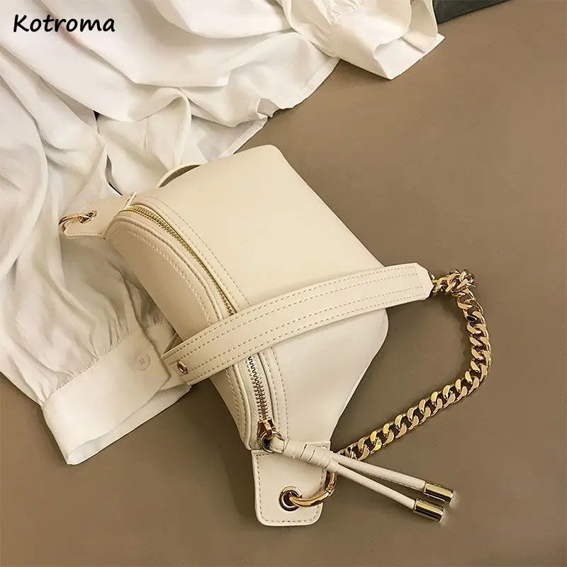 Ins Solid PU Leather Women Crossbody Bags Chain Zipper Shell Chest Bag ...
