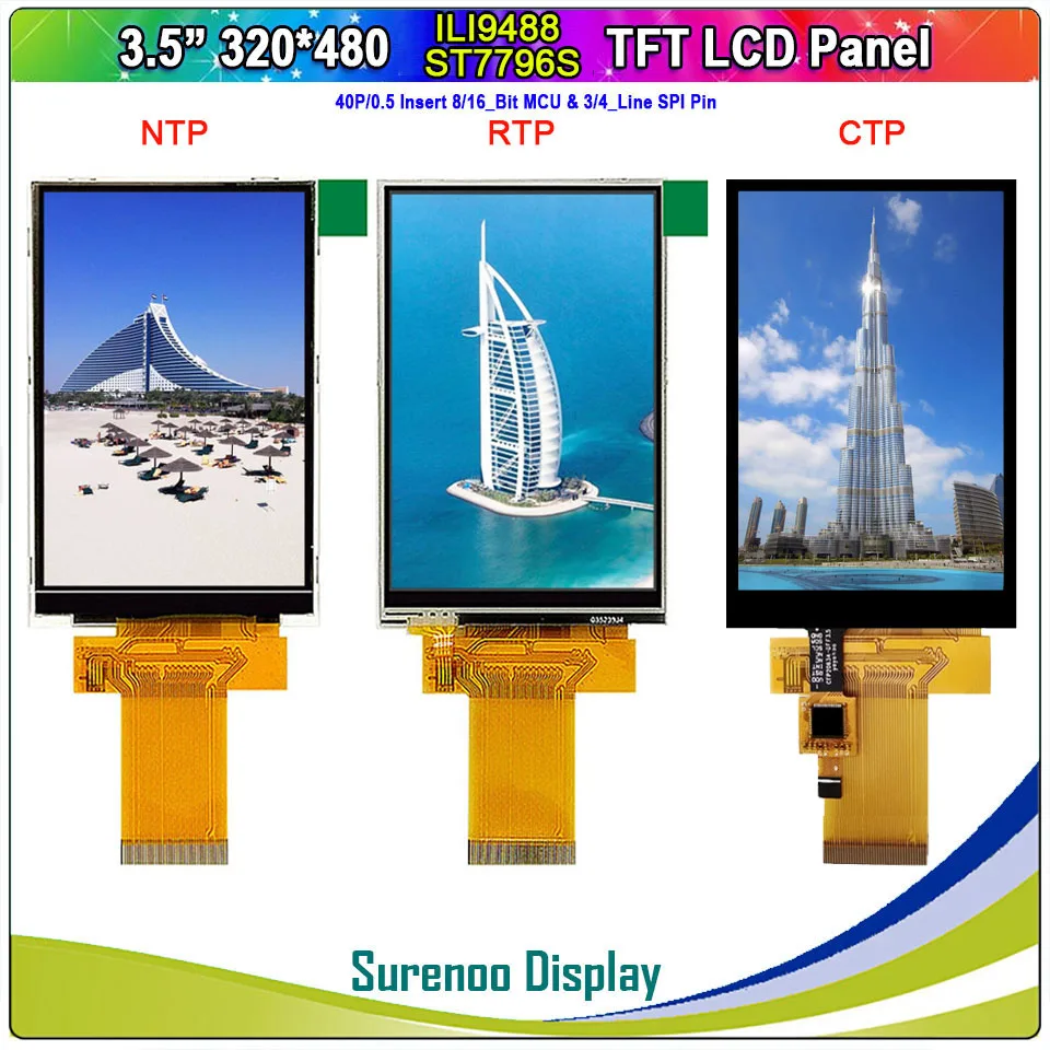 Spi Tft 컬러 Lcd 모듈 디스플레이 스크린 저항성 정전식 터치 패널 816 Mcu 34 Spi 320480