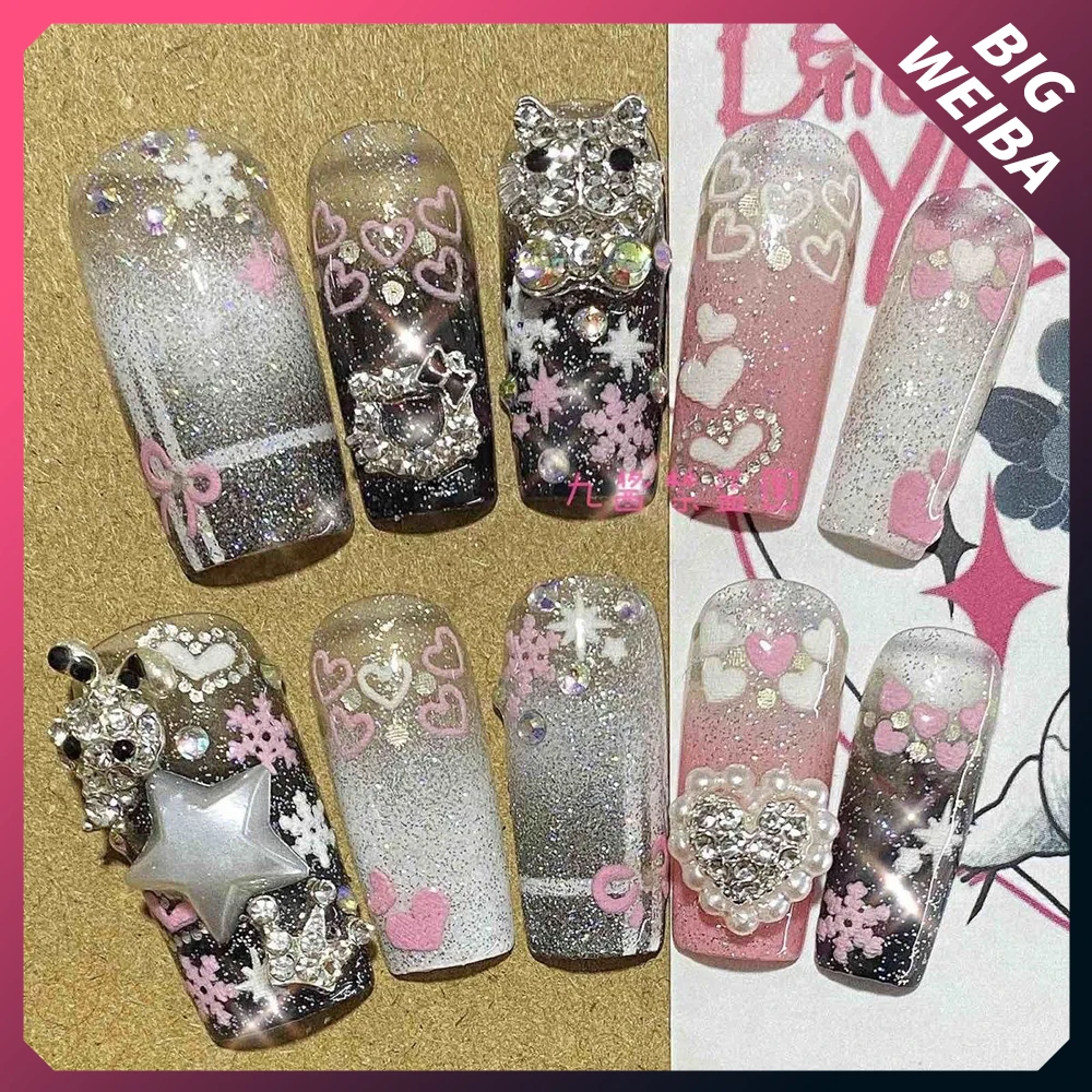 New Snowflake Love Hello Kitty Nail Sticker Black White Pink Gradient ...