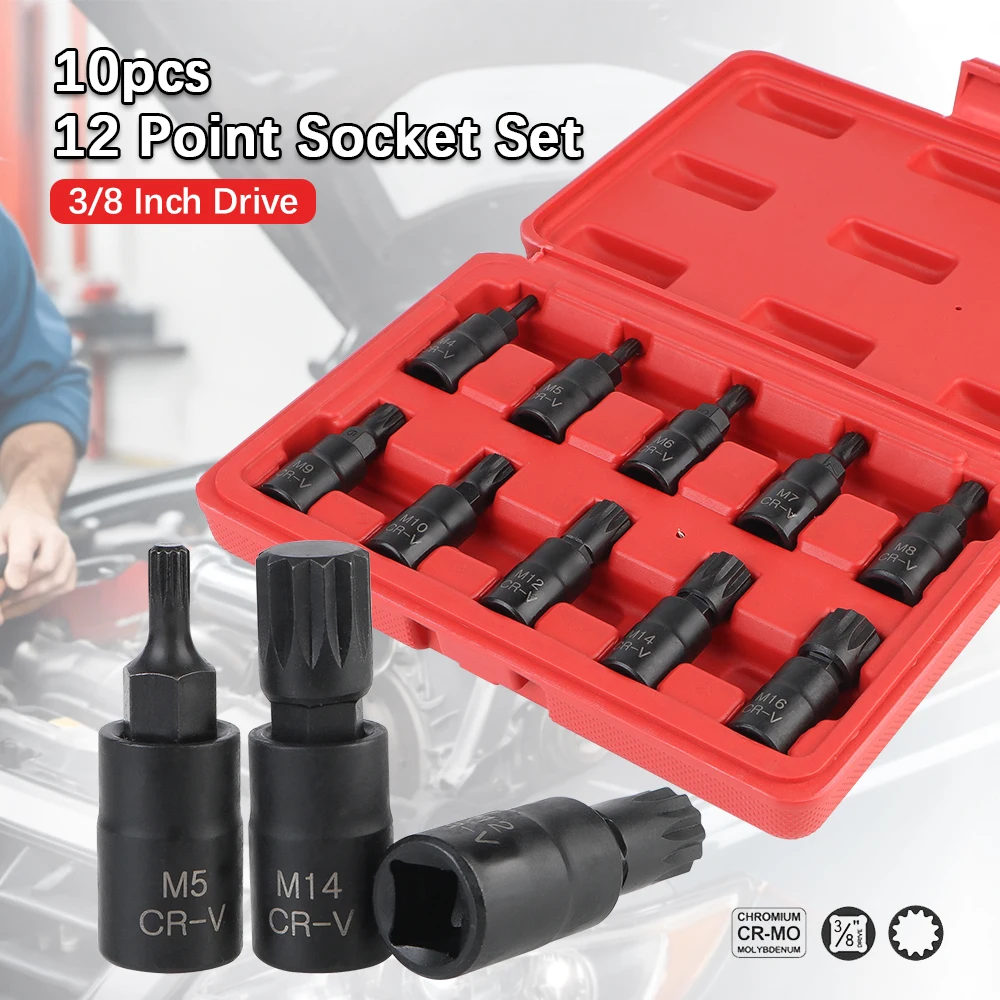 Premium Cr-Mo Steel 3/8 Inch Drive 10pcs 12 Point Torx Bit Socket Set ...