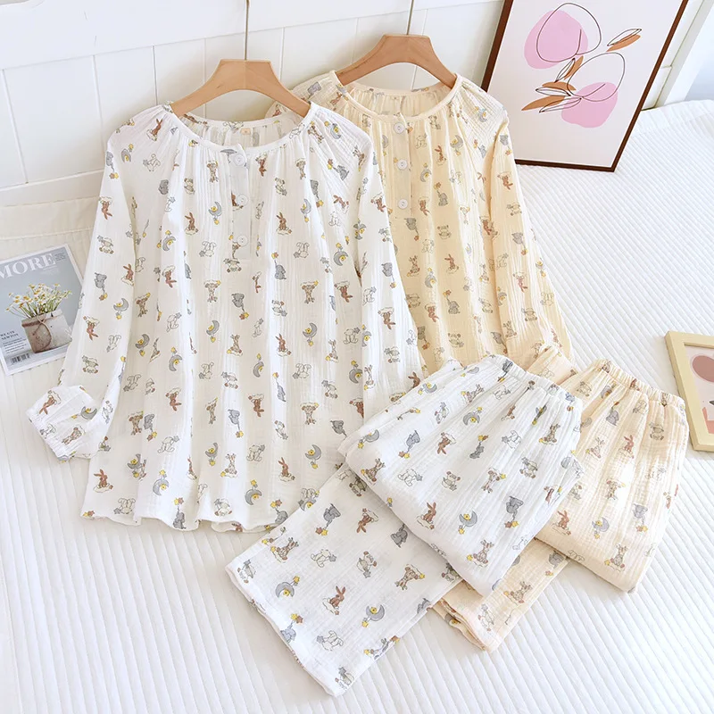 Pijamas de gasa de doble capa de algodón puro para mujer, Jersey, ropa ...