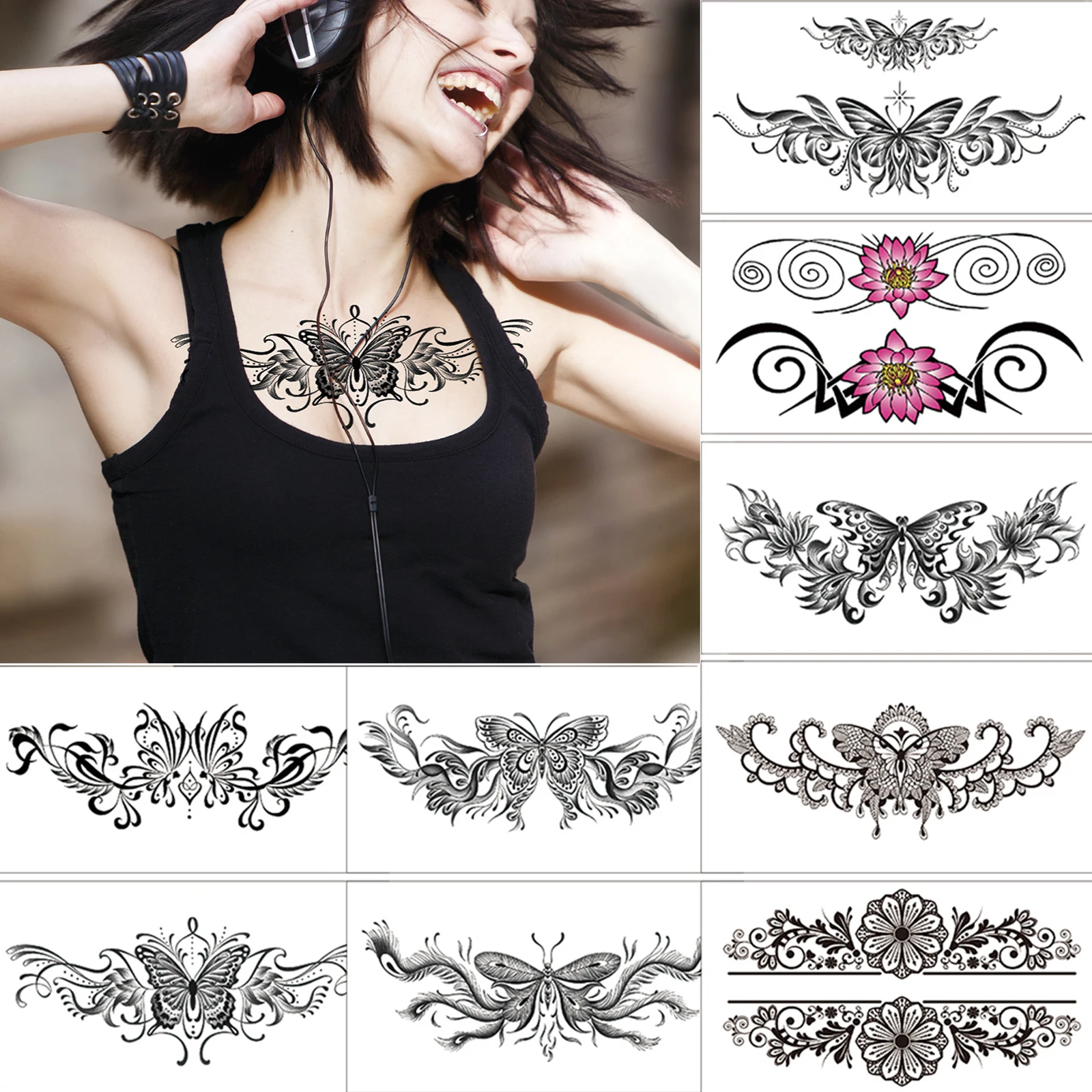 9-Sheets-10-Styles-Sexy-Tattoos-Stickers-Large-Realistic-Butterfly ...