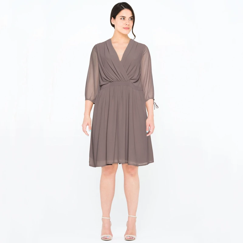 Plus-Size-Sashes-Elegant-Summer-Chiffon-Dress-Women-3-4-Sleeve-Tie-Cuff ...