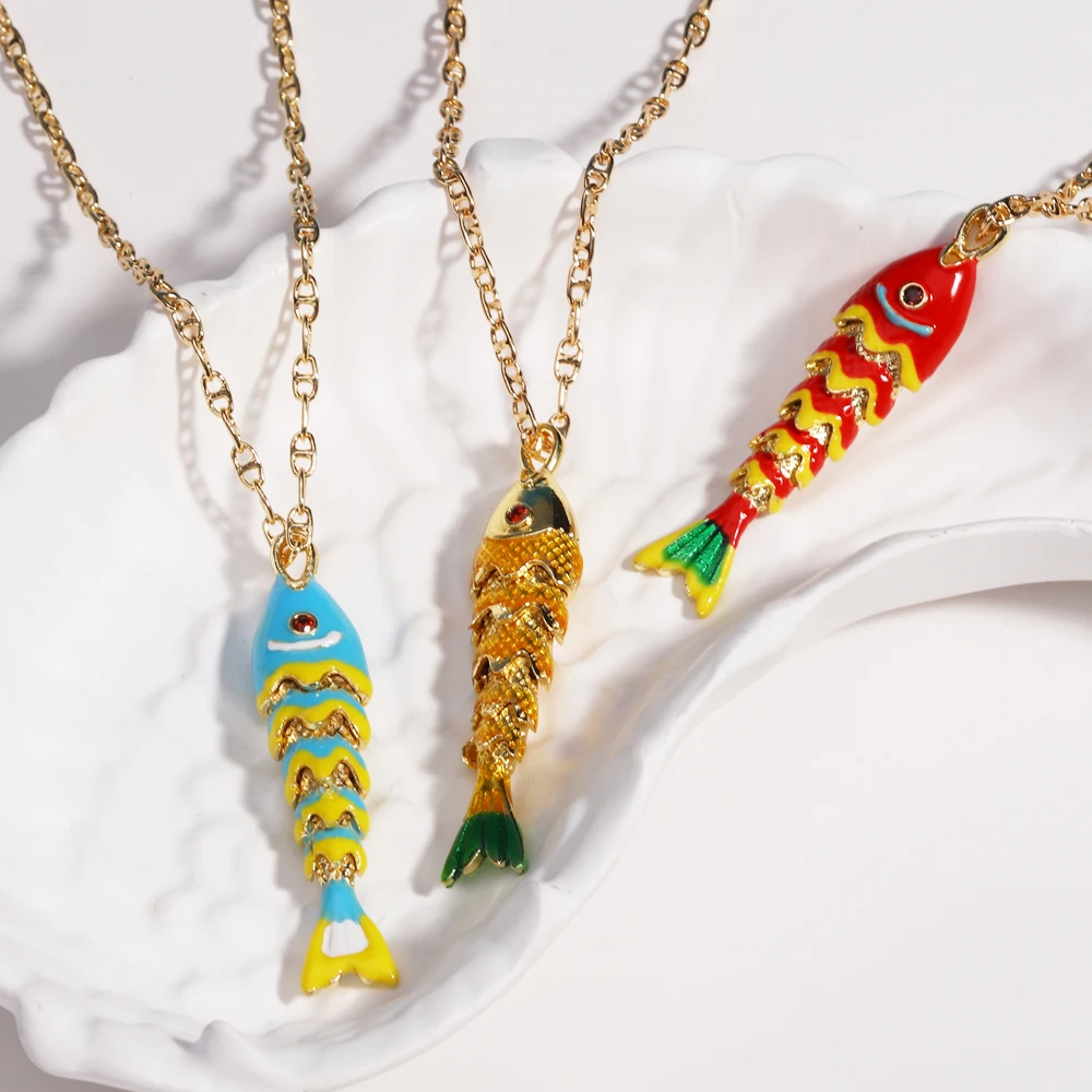Good Quality Luxury Chain Exquisite Ocean Colored Enamel Fish Pendant ...