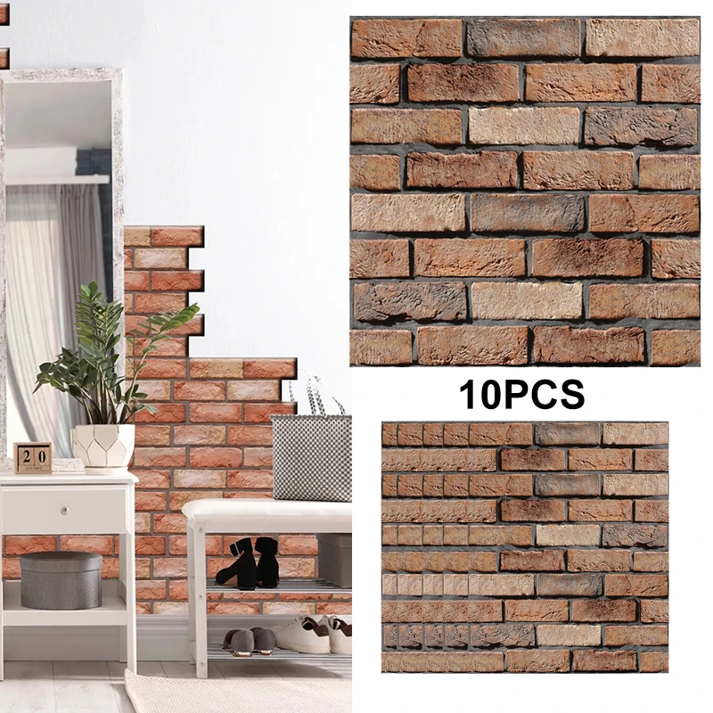 10-Pieces-Self-Adhesive-Tile-Wall-Sticker-3D-Tearable-Wallpaper-Brick ...